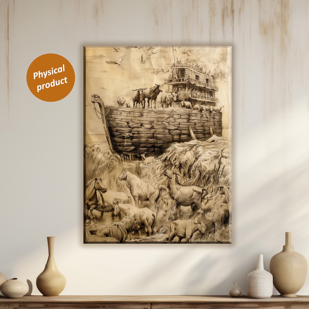 Vintage Noah's Ark Print: Sepia-toned Bible Story Canvas Art - Etsy