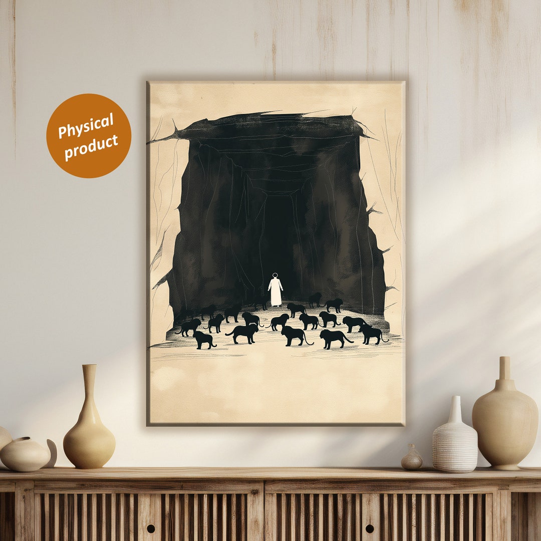 Daniel in the Lion's Pit Canvas Art: Minimalist Christian Home Decor - Etsy