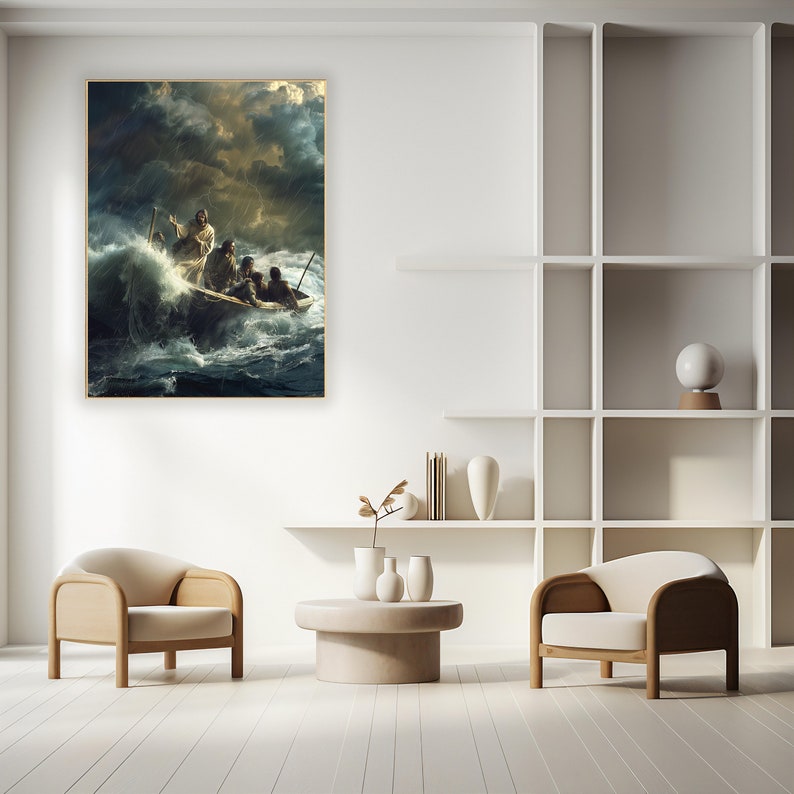 Jesus Calming the Storm Print, Inspirational Christian Wall Art, Faith ...