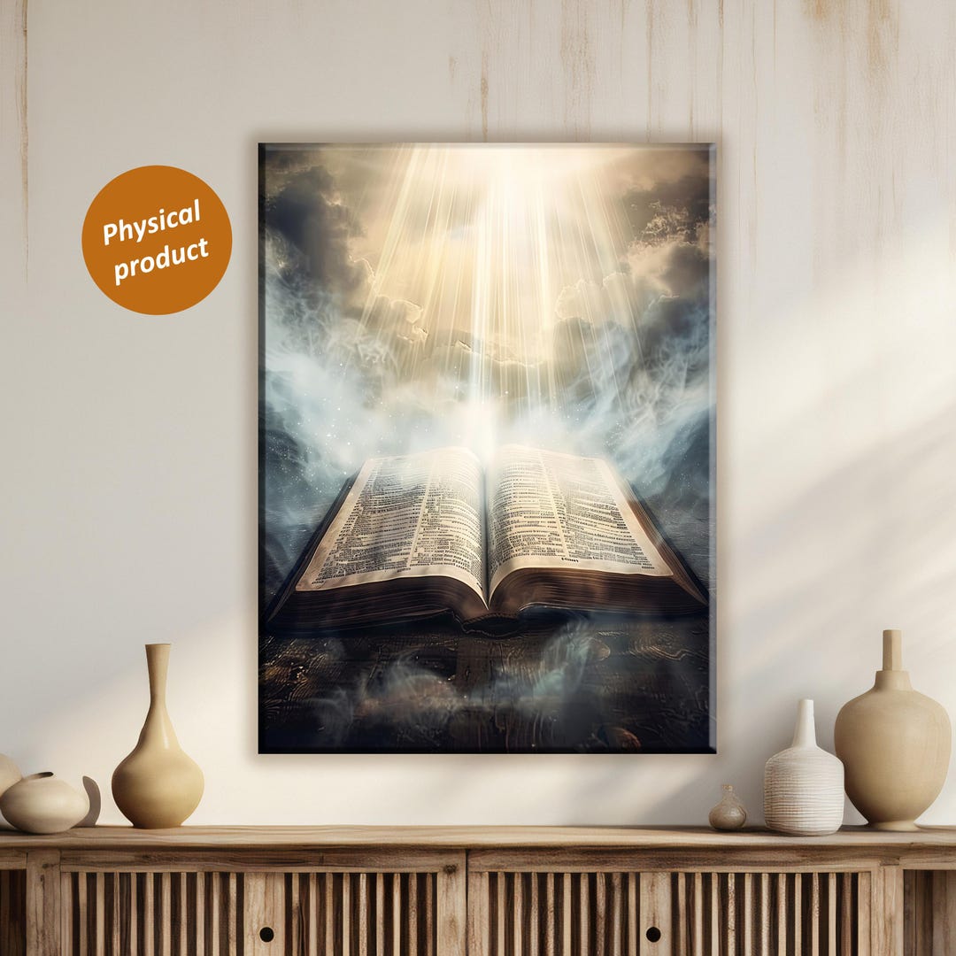 Holy Bible Wall Art, Open Bible Wall Decor, Spiritual Light Clouds ...