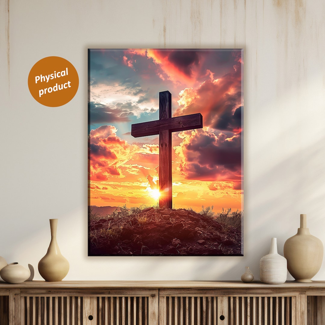 Christian Cross Wall Decor Sunset Painting for Living Room Decor Jesus ...