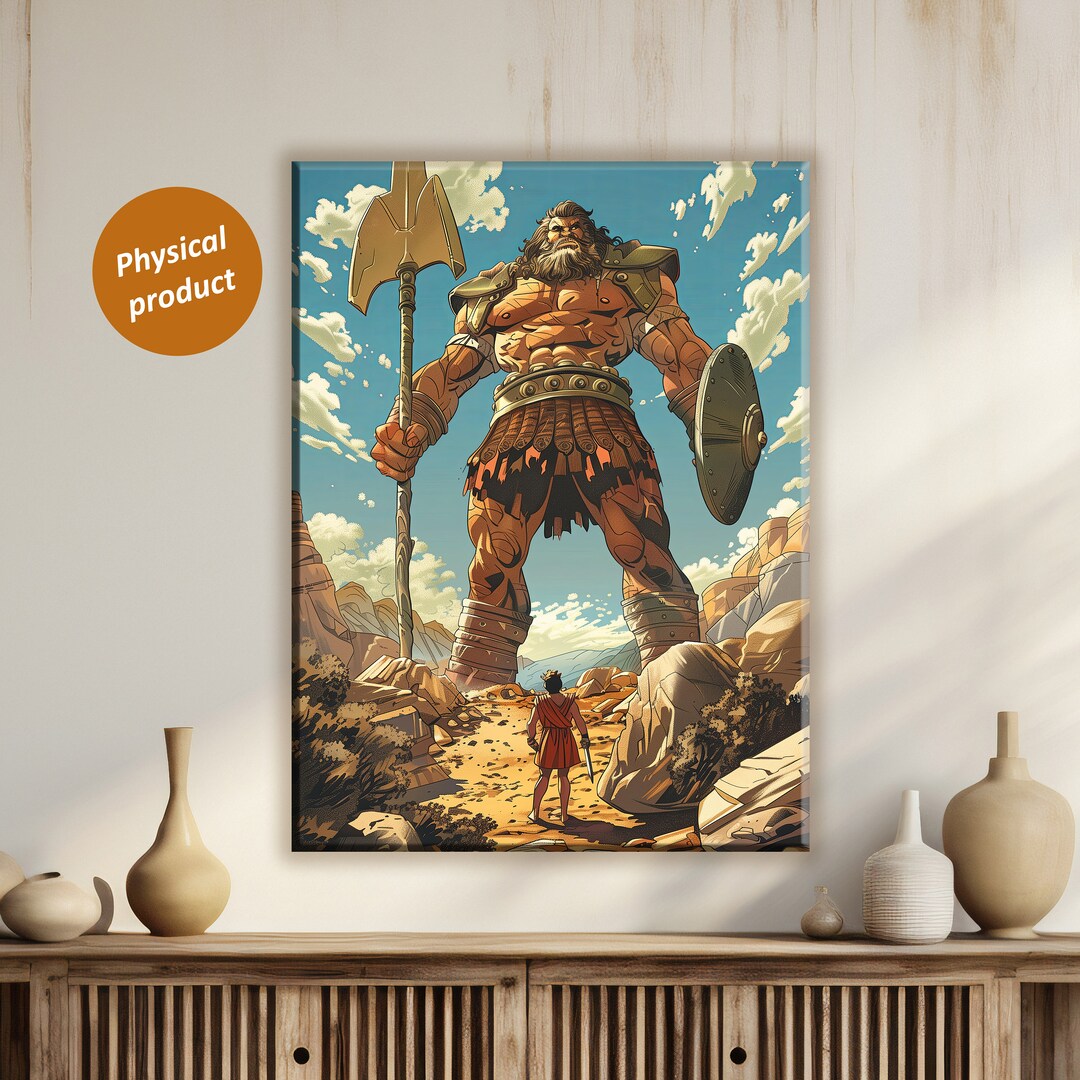 David and Goliath Wall Art Wake Pray Slay Wall Decor King David Art ...
