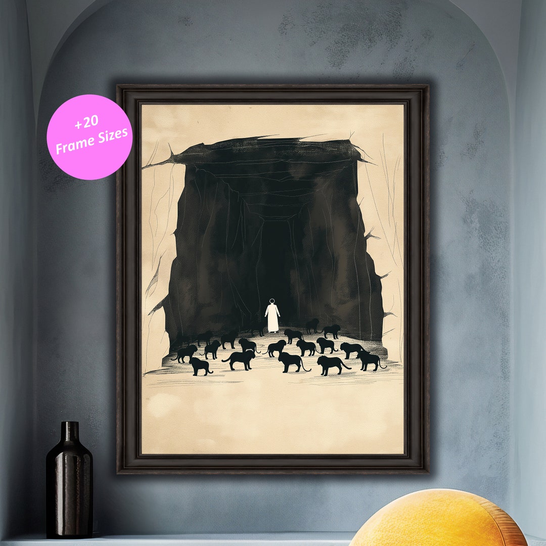 Daniel in the Lion Pit Digital Print, Inspirational Wall Decor, Cave ...