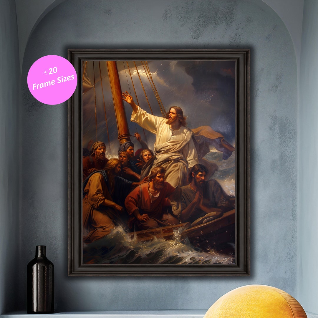 Jesus Calming the Storm Digital Art Print, Religious Wall Decor ...