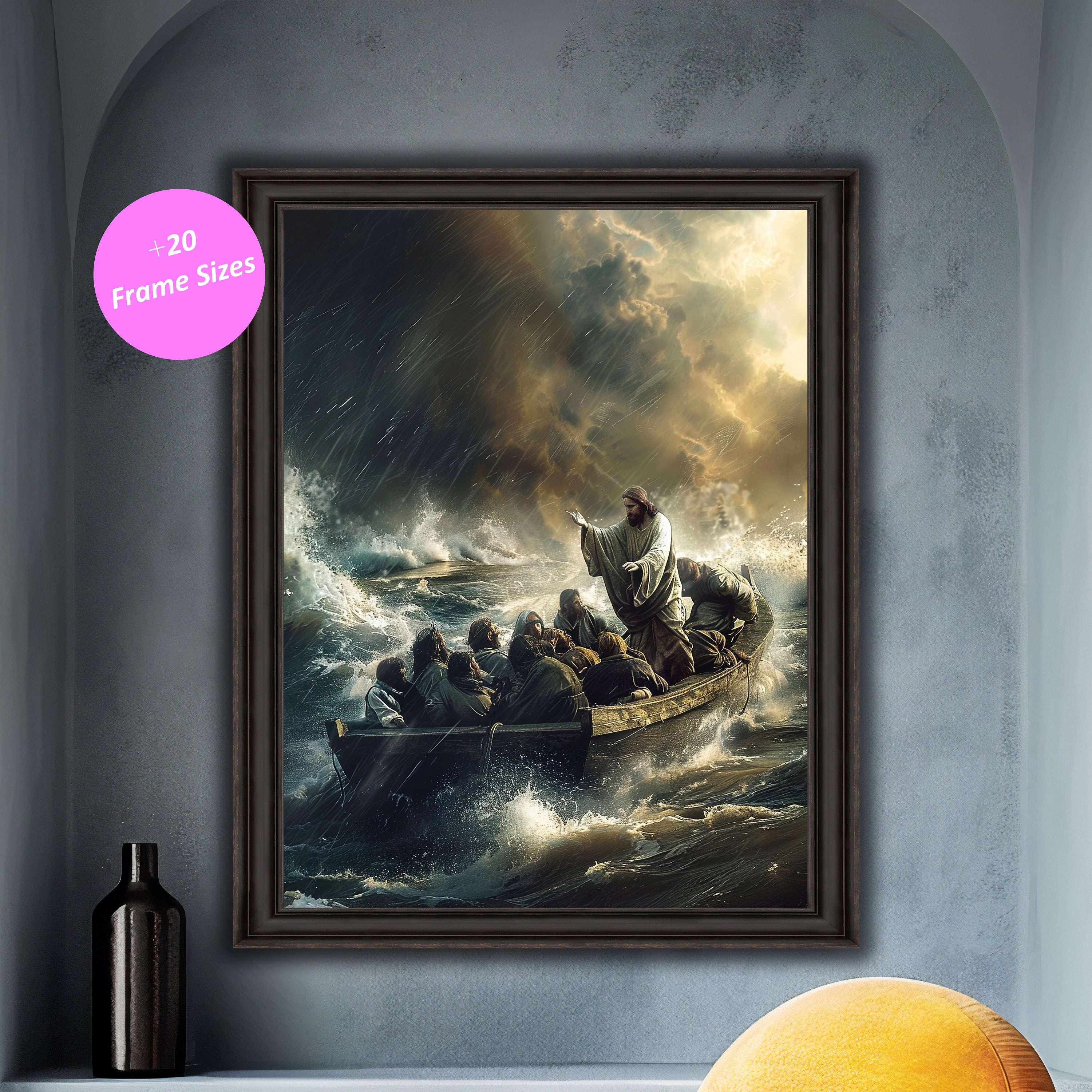 Jesus Calms Storm Art Print, Inspirational Christian Wall Art, Stormy ...