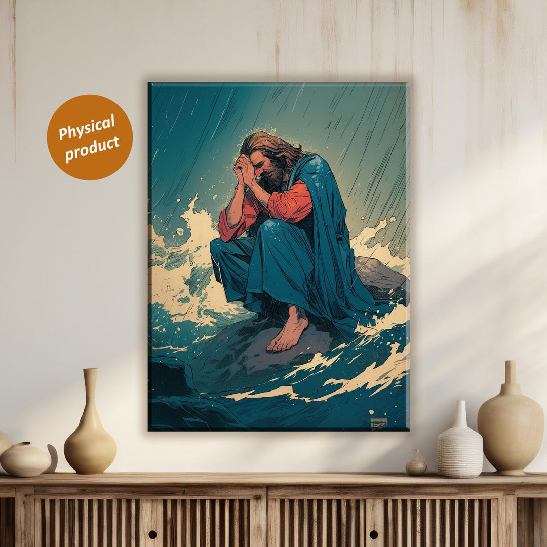 Canvas Print, Jesus Praying in Storm Wall Art, Inspirational Christian ...
