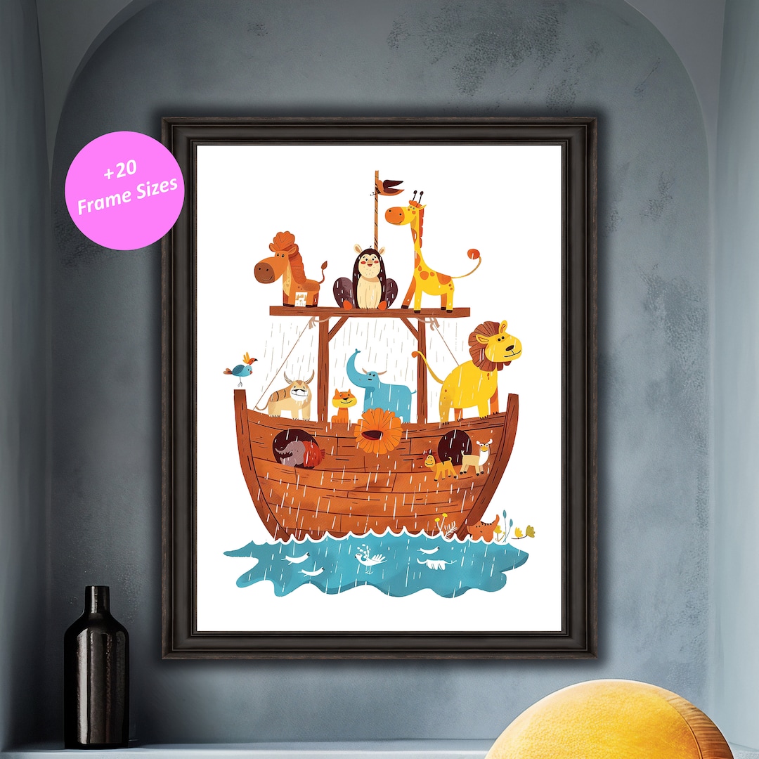 Noah's Ark Art Print - Fun Kids Room Decor, Colorful Biblical Digital ...