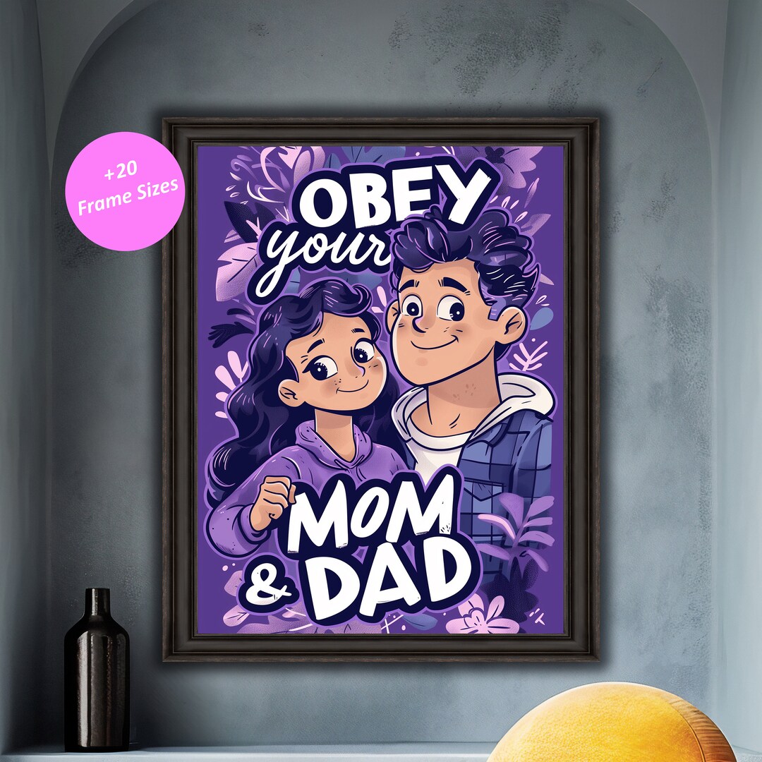 Obey Your Parents Poster: Purple Family Rules Kids Room Art (digital ...