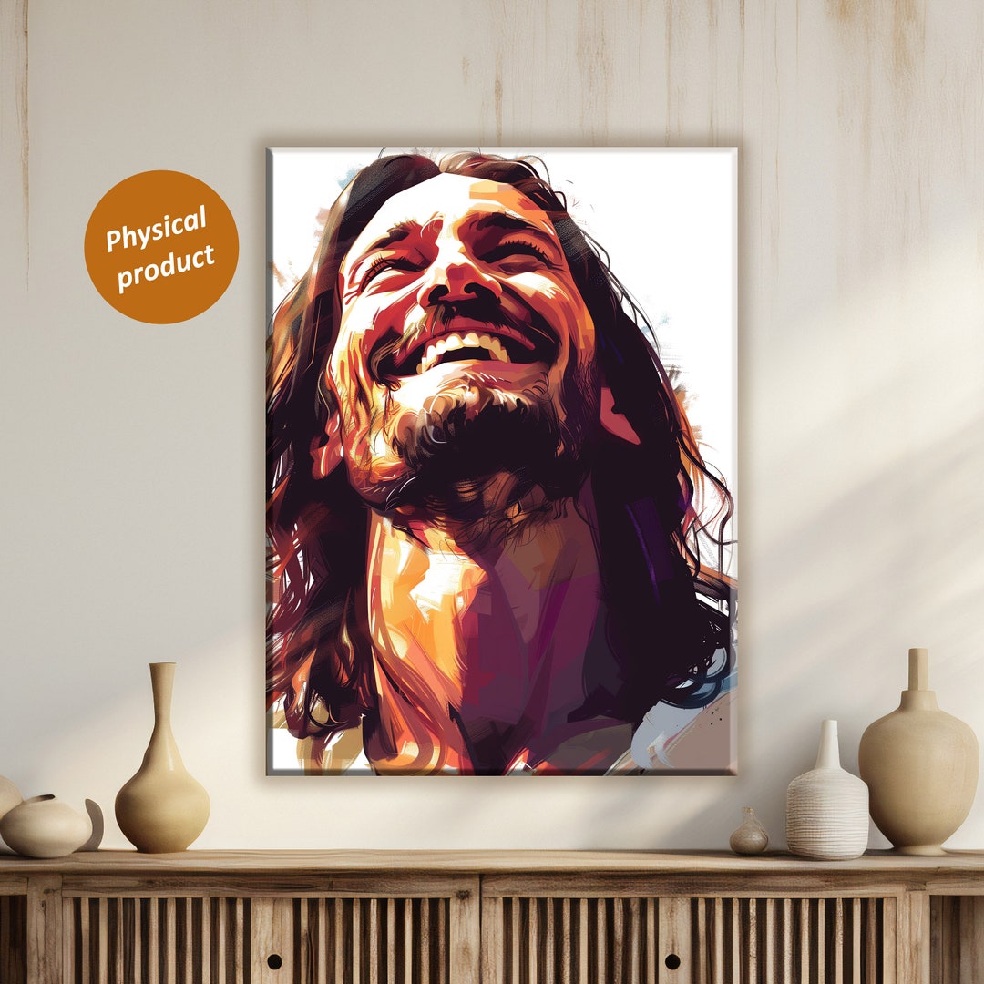 Jesus Christ Canvas Art: Divine Laughter Portrait, Religious Wall Decor ...
