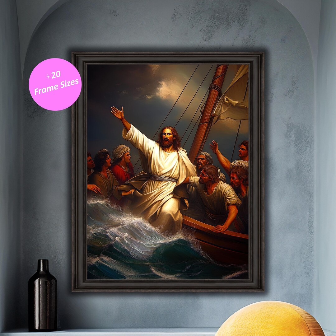 Jesus Orders the Storm to Calm Down Religious Digital Art Print Wall ...