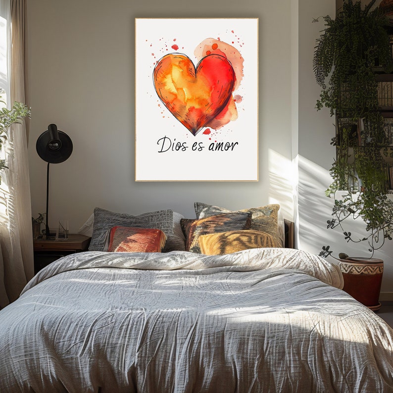 Dios Es Amor Wall Art God is Love Wall Decor Heart Art Print Christian ...