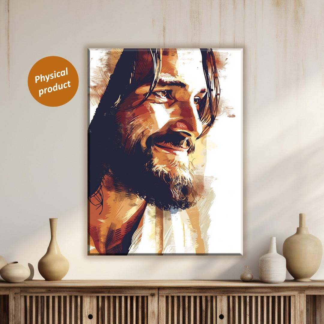 Canvas Wall Art, Smiling Jesus Print, Modern Home Decor Poster ...