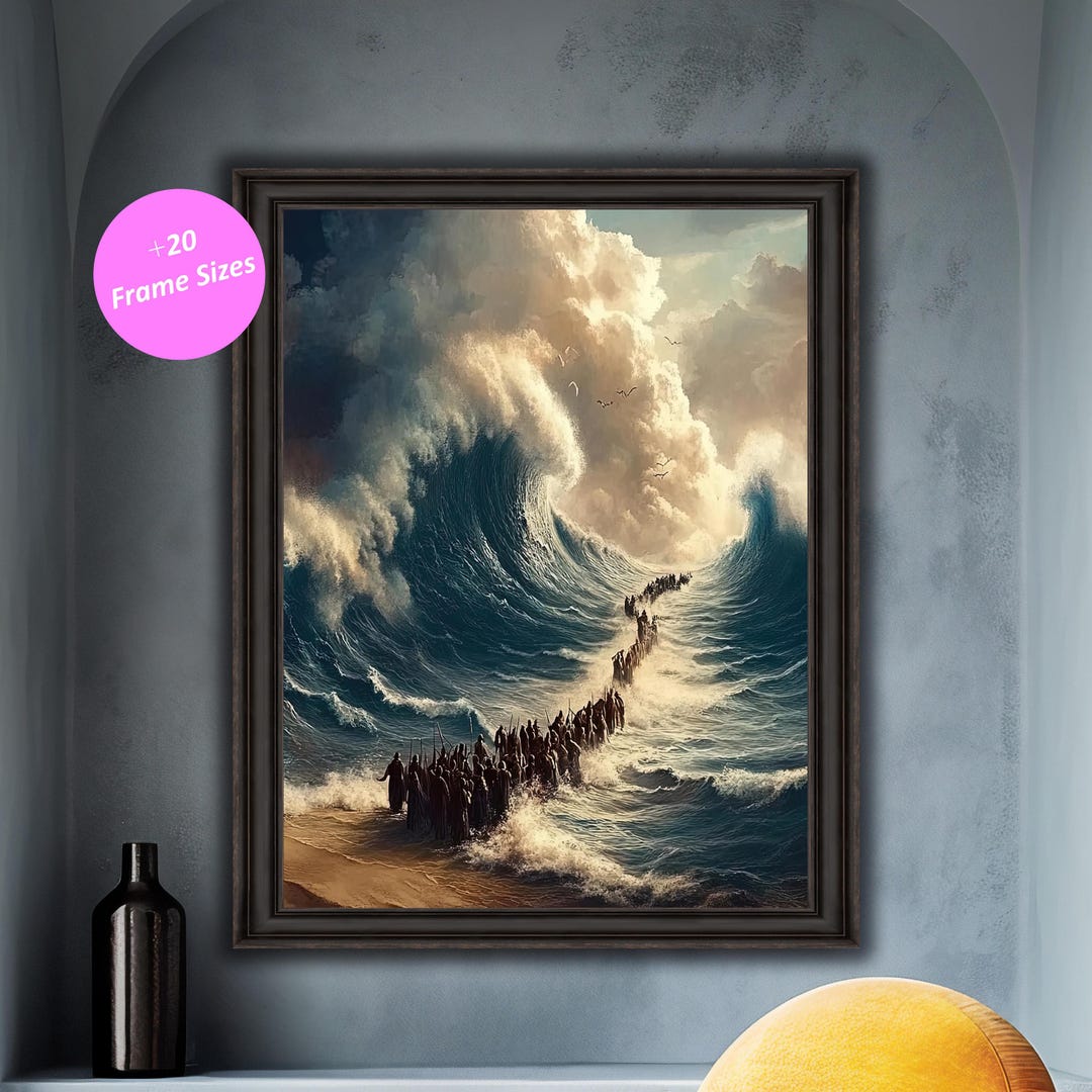 Moses Separating Ocean Art Print: Bible Scene Wall Decor (digital ...