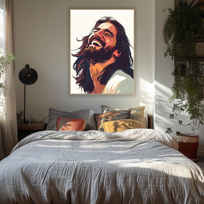 Joyful Jesus Christ Illustration: Modern Christian Wall Art (digital ...