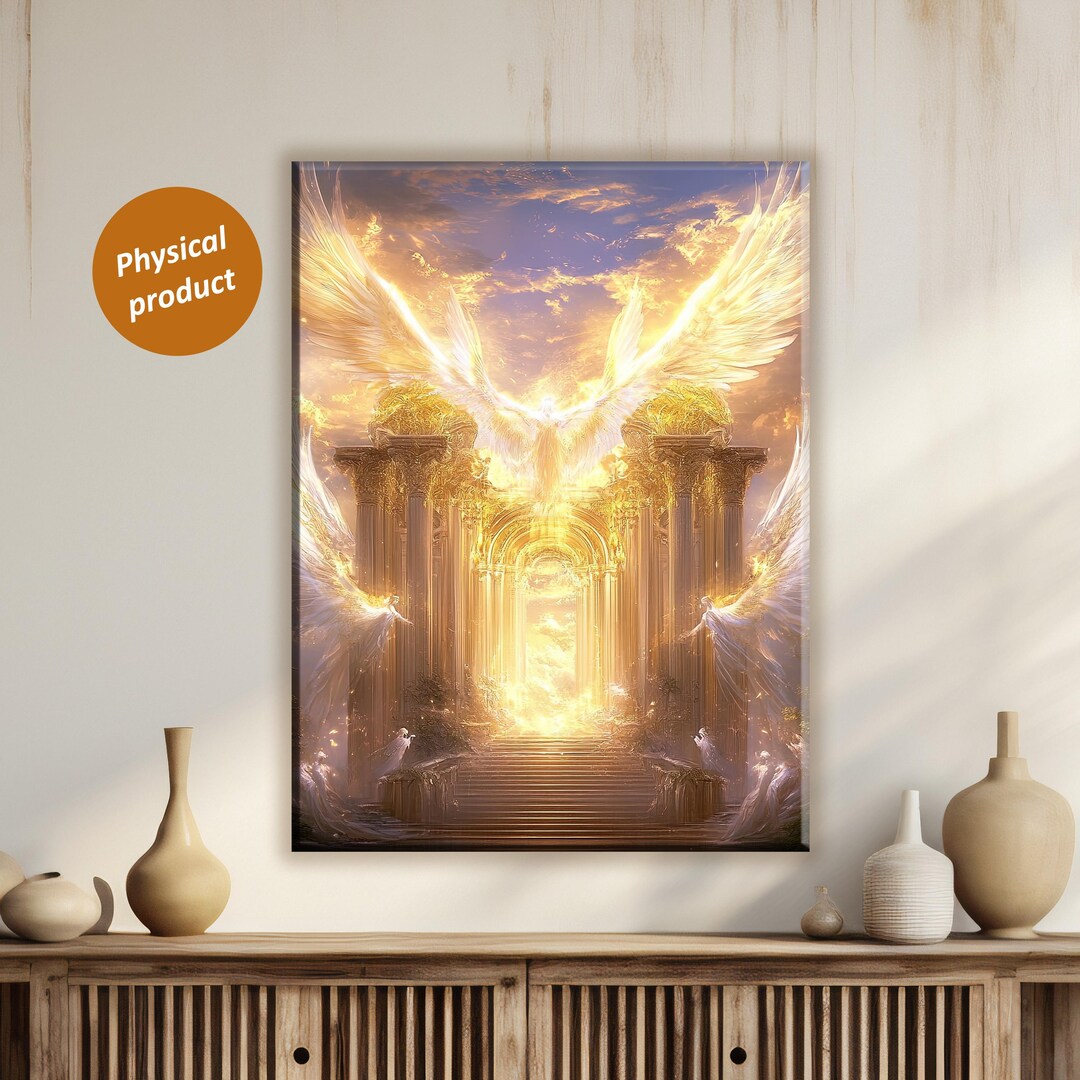 Angelic Golden Gate Canvas Painting: Heaven's Entryway Spiritual Wall ...