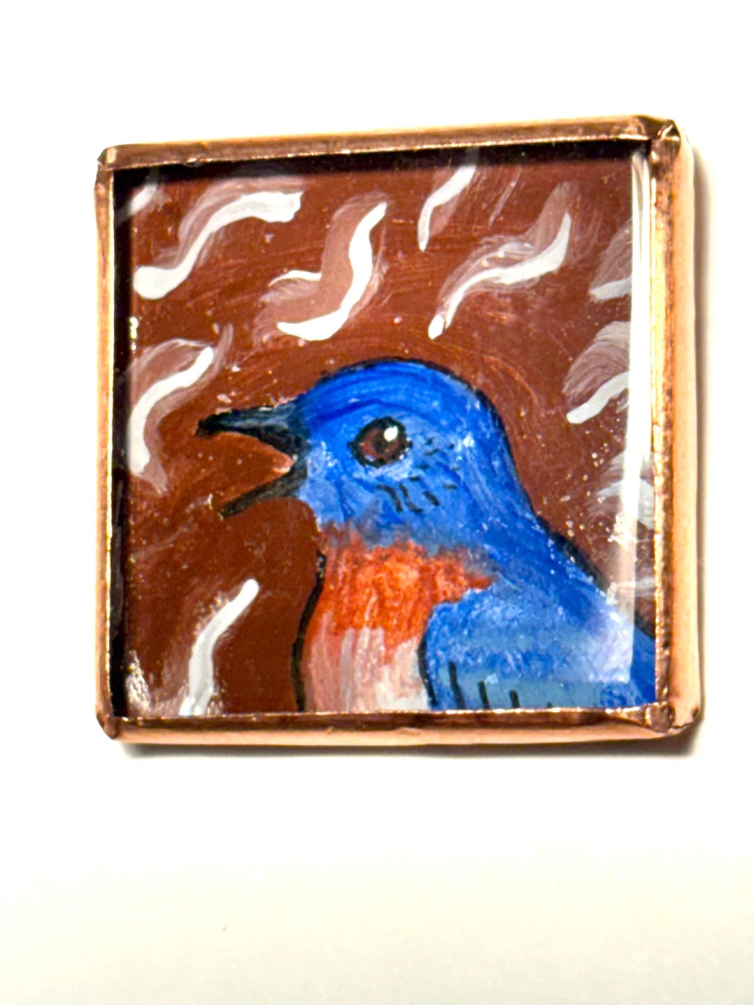 Bluebird 1 Inch Glass Lapel Pin, Original Hand Painted Animal Portrait ...