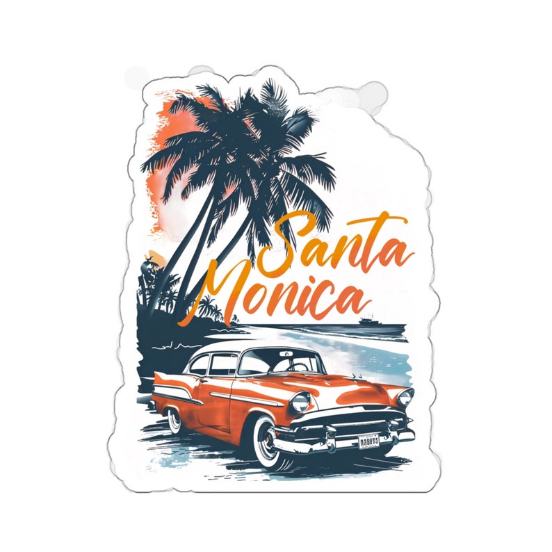 Santa Monica Classic Car Sticker Vintage Style Sticker Retro Graphic ...