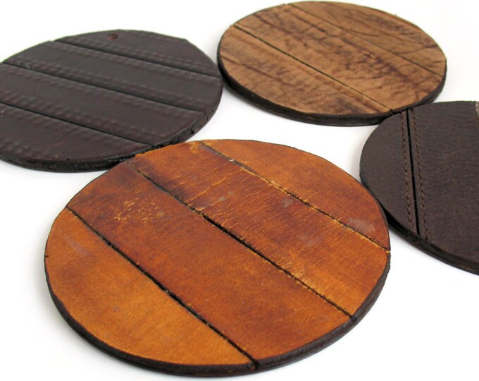 Leather Coaster Set, Trivets, Rustic, Eco Friendly, Recycled, Set of ...