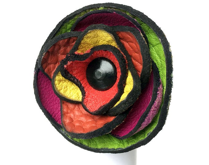 Colorful Leather Poppy Flower Ring, Size 7, Ecofriendly, Reclaimed ...
