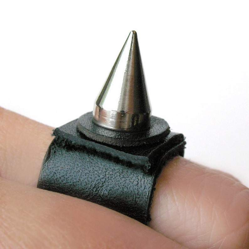 Black Leather Ring With Single Wicked Spike Eco-friendly - Etsy
