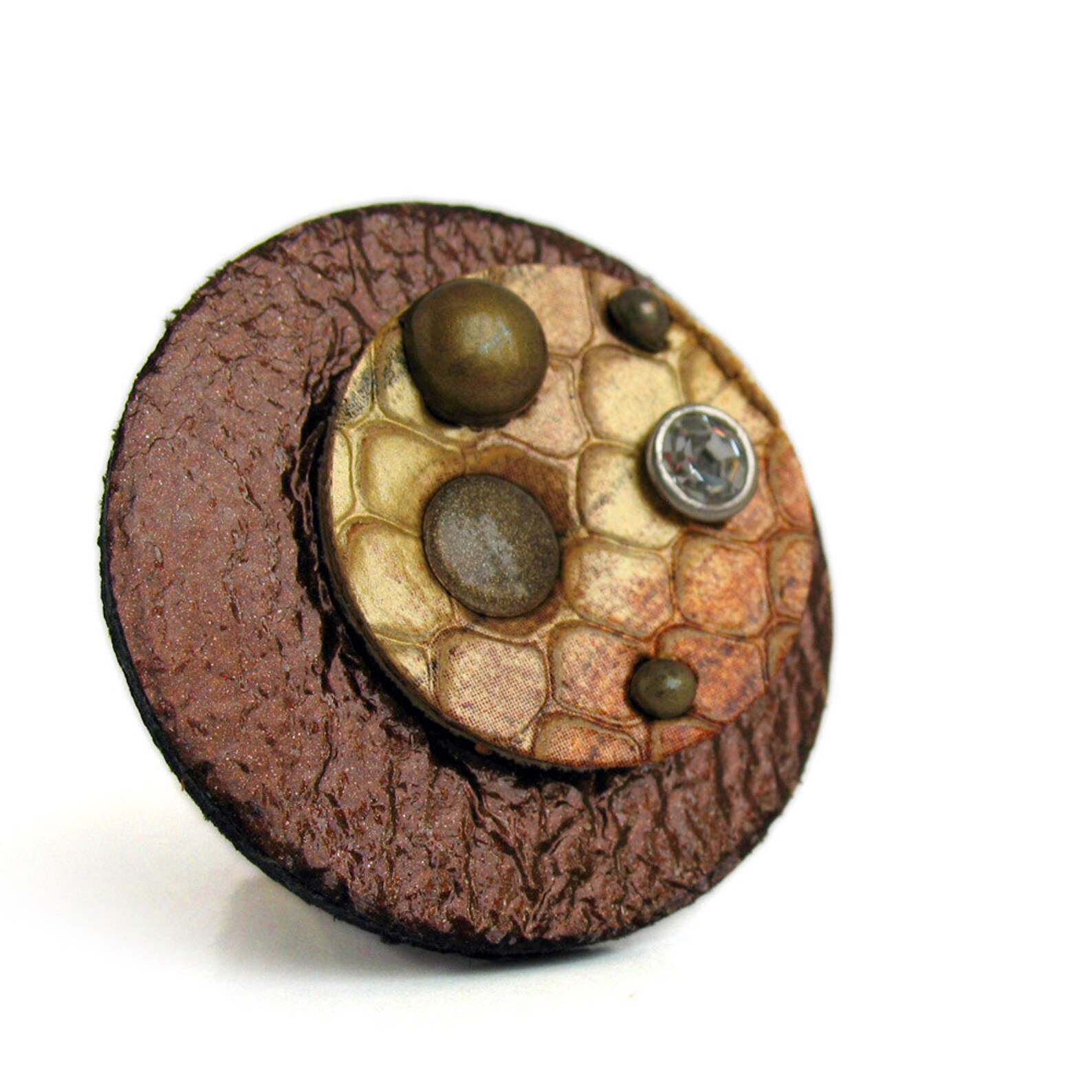 Leather Ring with Offset Metallic Circles Size 7 Eco | Etsy