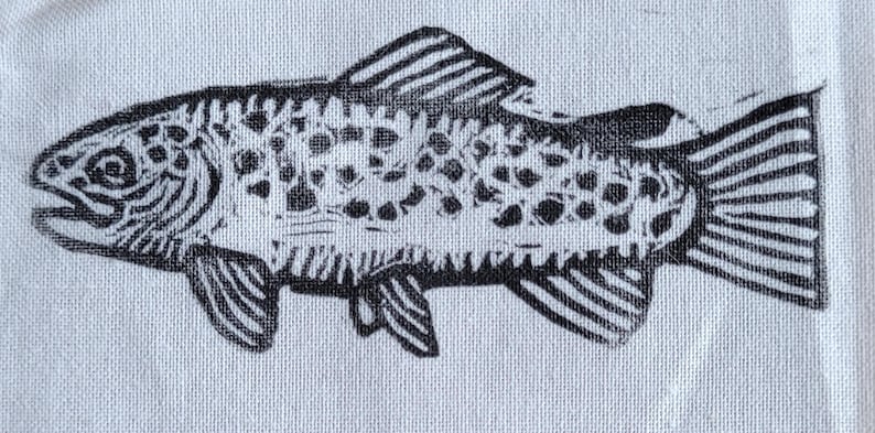 Linocut Trout Patch - Etsy