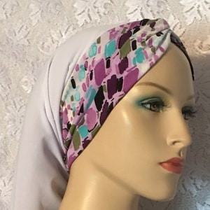 White Multi-color Turban Snood Head Covering • Women Hair Snoods ...