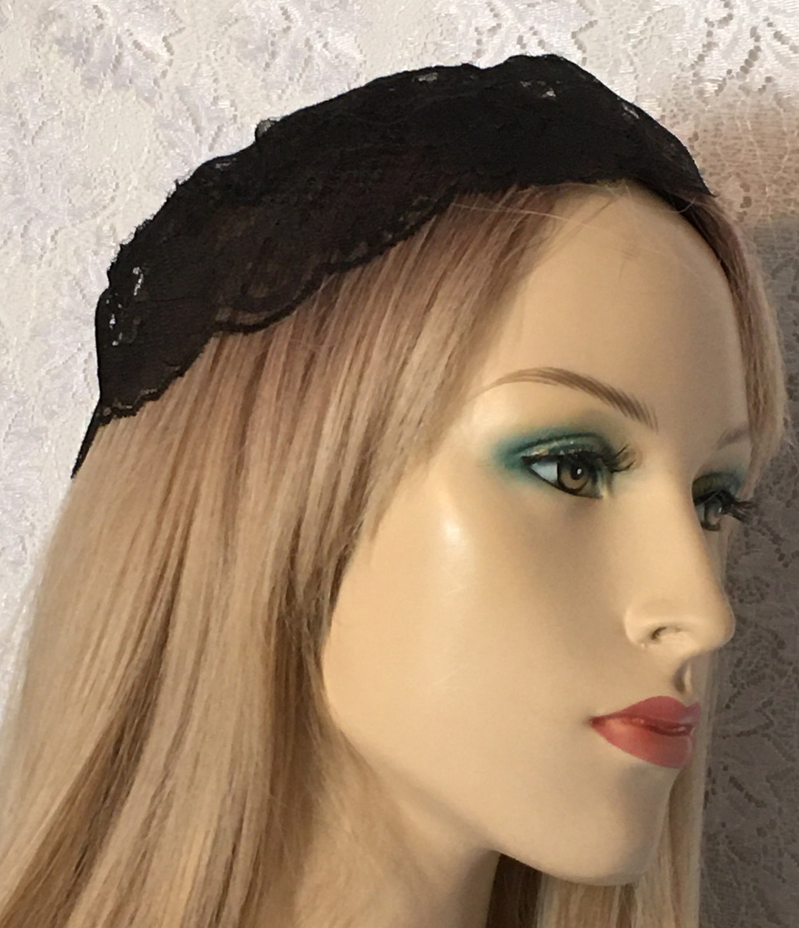 Black Lace Bucharian Style Doily Head Cover • Hair Accessory • Delicate ...
