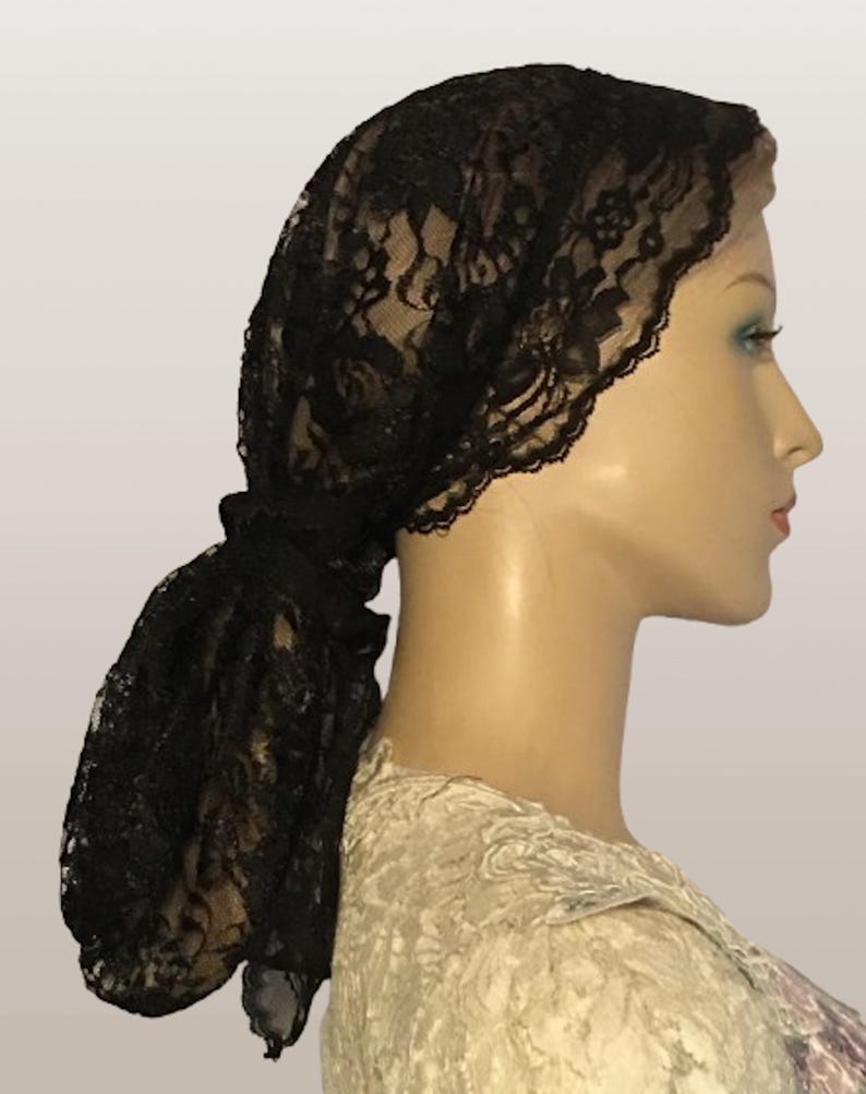 Black Lace Snood, Victorian Style With Lace Ties, Women Hair Accessory ...