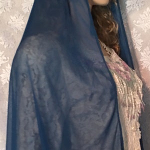 Turquoise Sheer Veil or Shawl • Round Cut Mantilla • Hair Wrap • Head ...