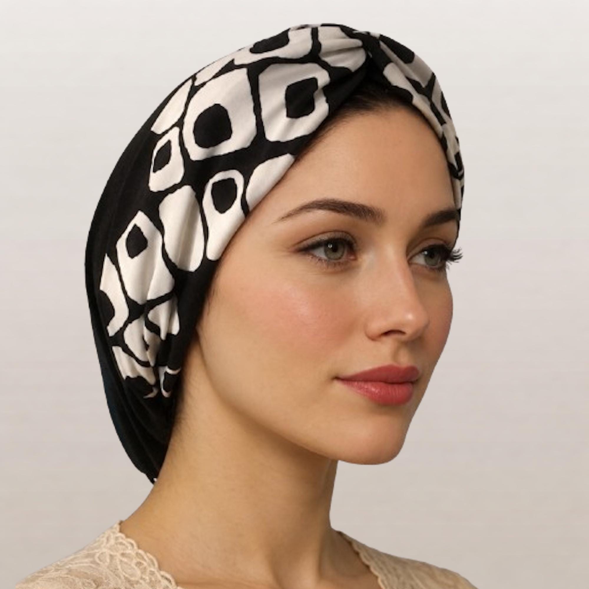 Black White Turban Knot Snood Head Covering, Women Hair Snoods, Tichel ...