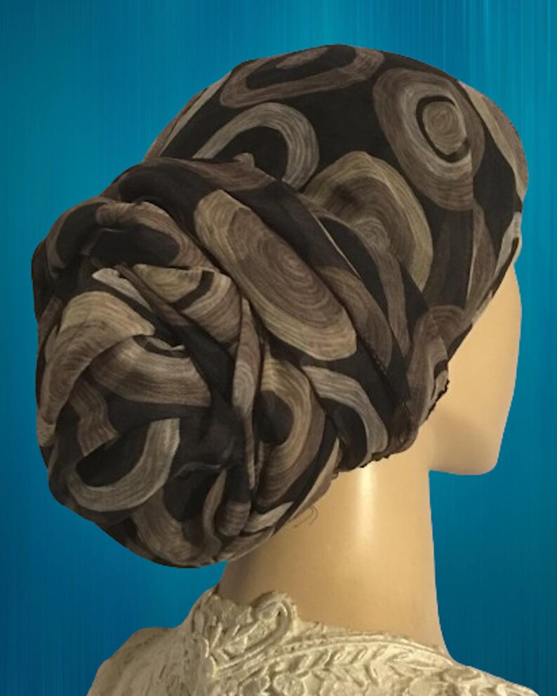 Black Gray Head Wrap Mantilla Hair Wrap Venise Trim Head Covering ...