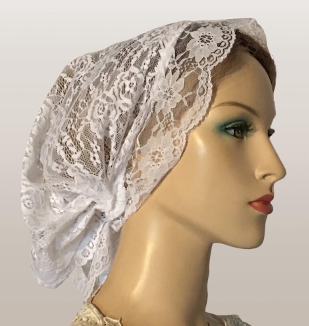 White Lace Scarf Headcovering - Tichel Bandana for Women - Lace ...