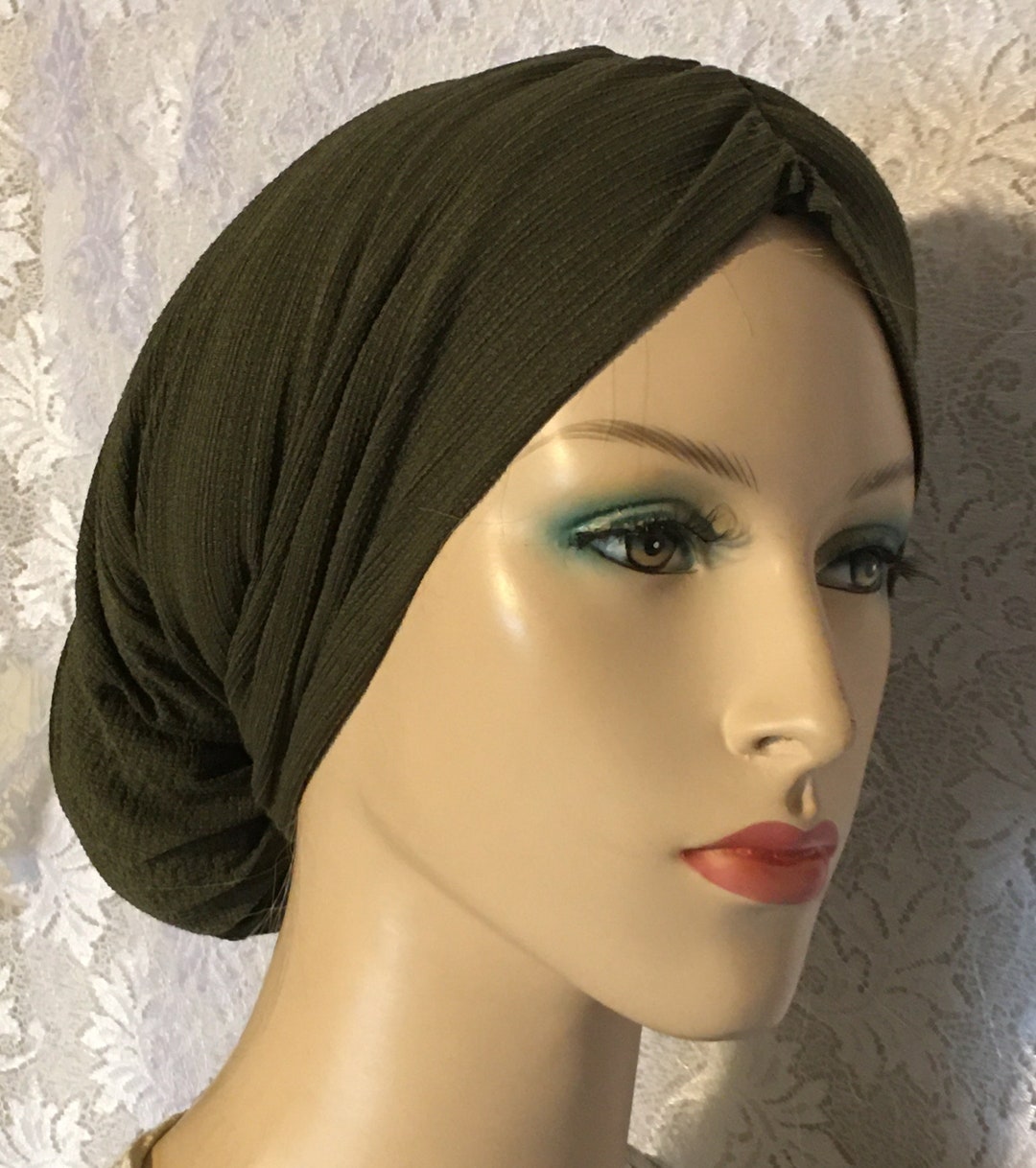 Olive Turban Cap Snood Head Covering • Women Hair Snoods • Beanie ...