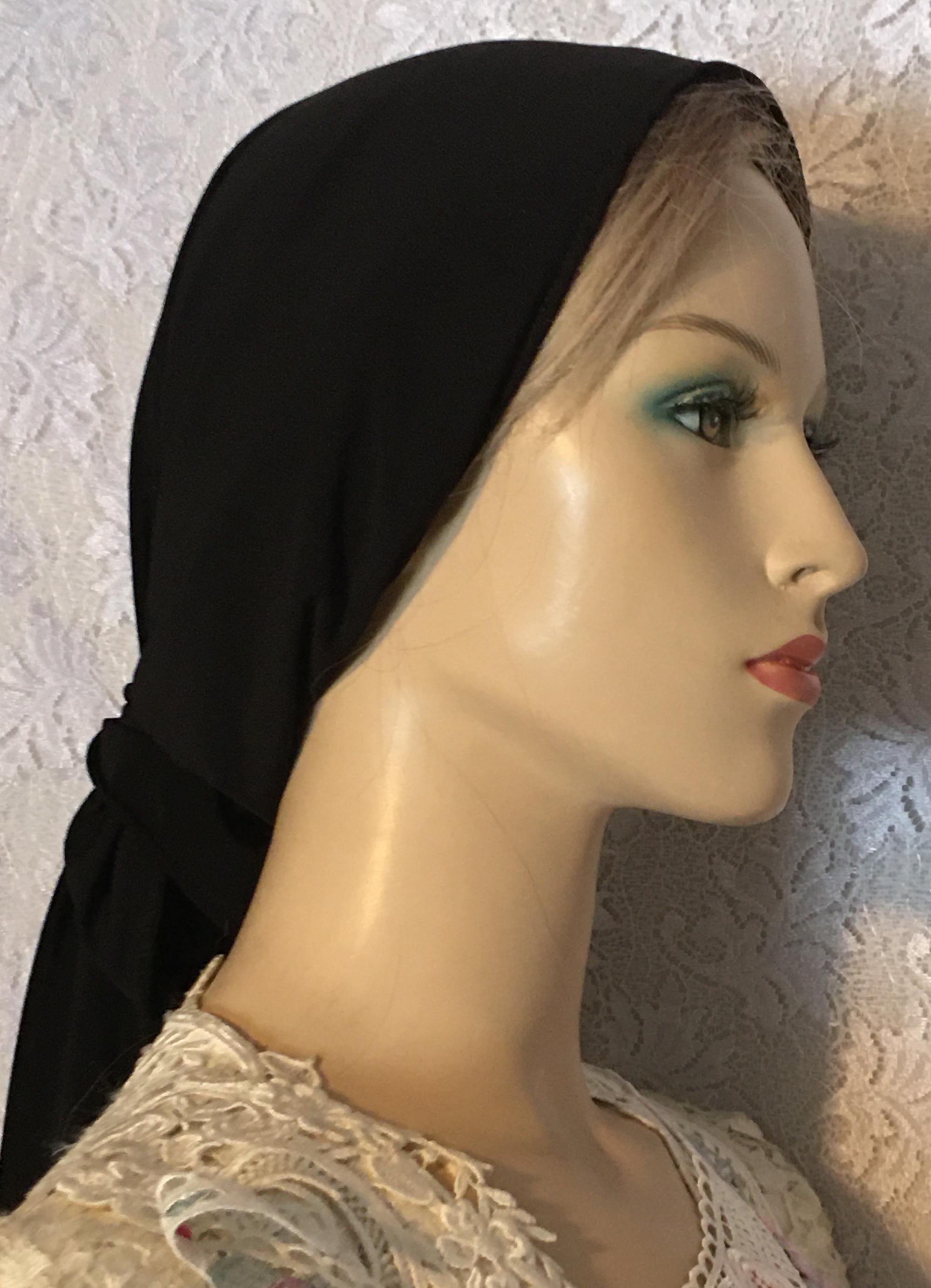 Black Tichel Scarf for Prayer, Modest Head Covering, Mitpachat Mantilla ...