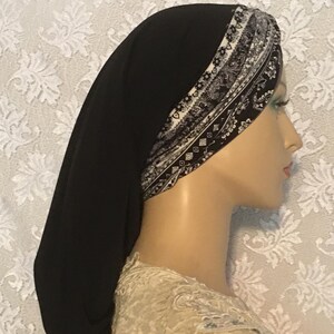 Black Design Turban Snood Head Covering • Women Hair Snoods • Tichel ...