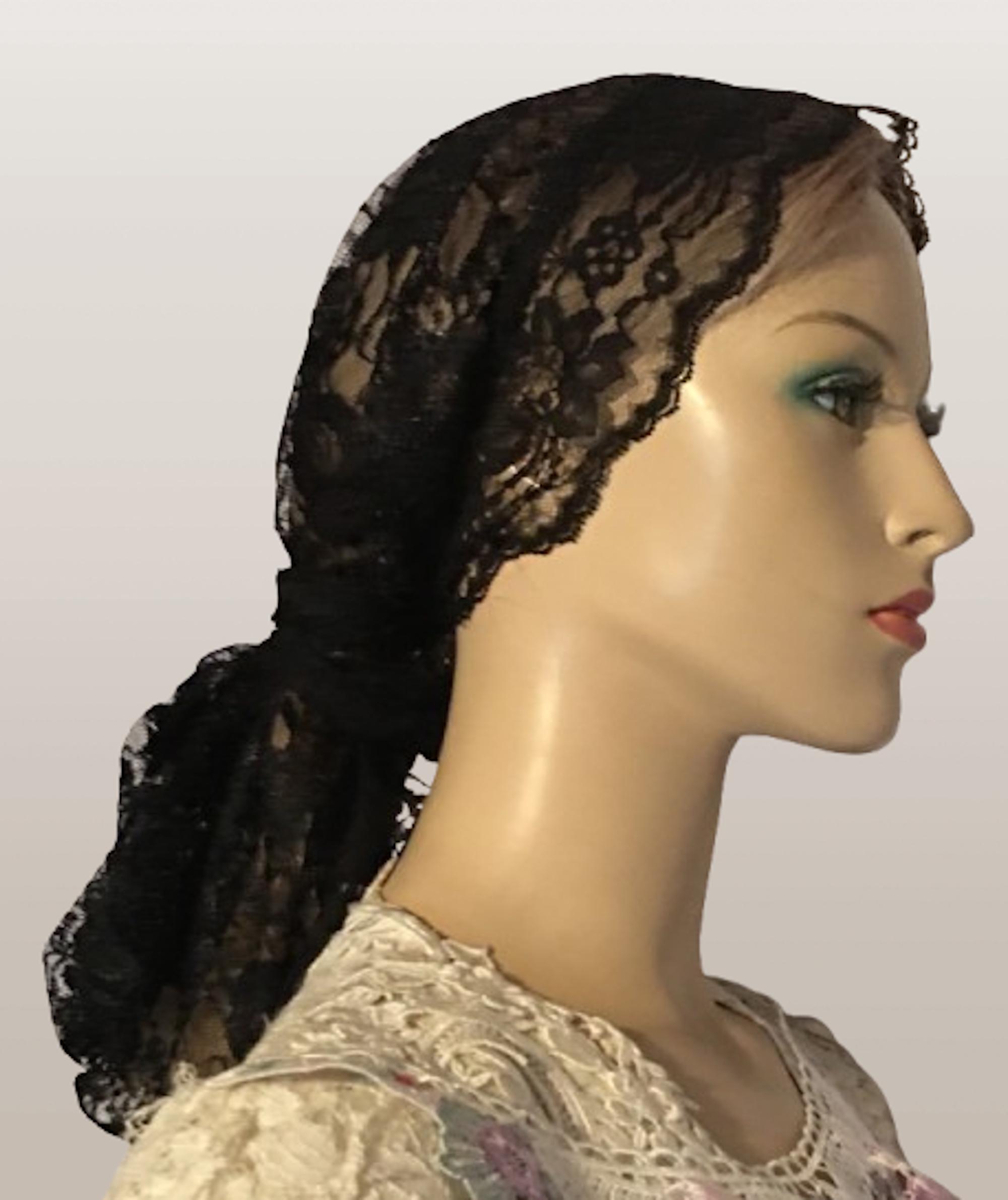 Black Lace Snood, Victorian Style With Lace Ties, Women Hair Accessory ...