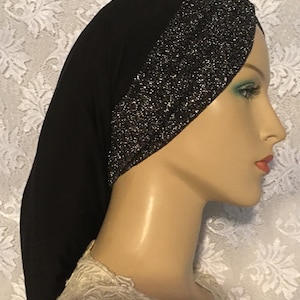 Black Silver Turban Snood Head Covering • Women Hair Snoods • Tichel ...