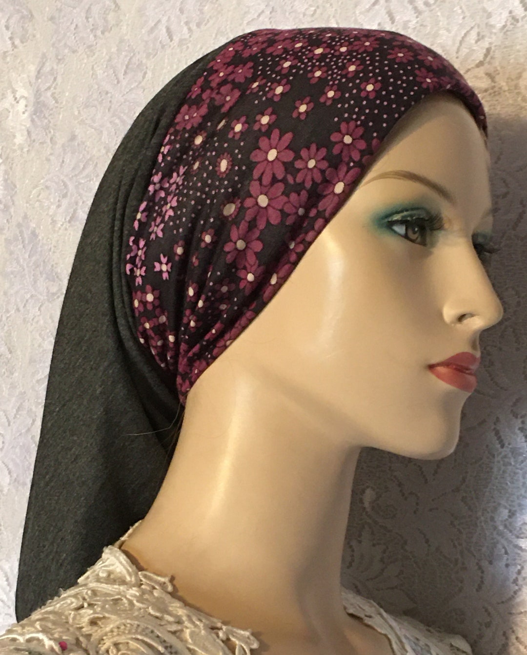 Gray Purple Band Snood Head Covering • Womens Hair Snoods • Tichel ...