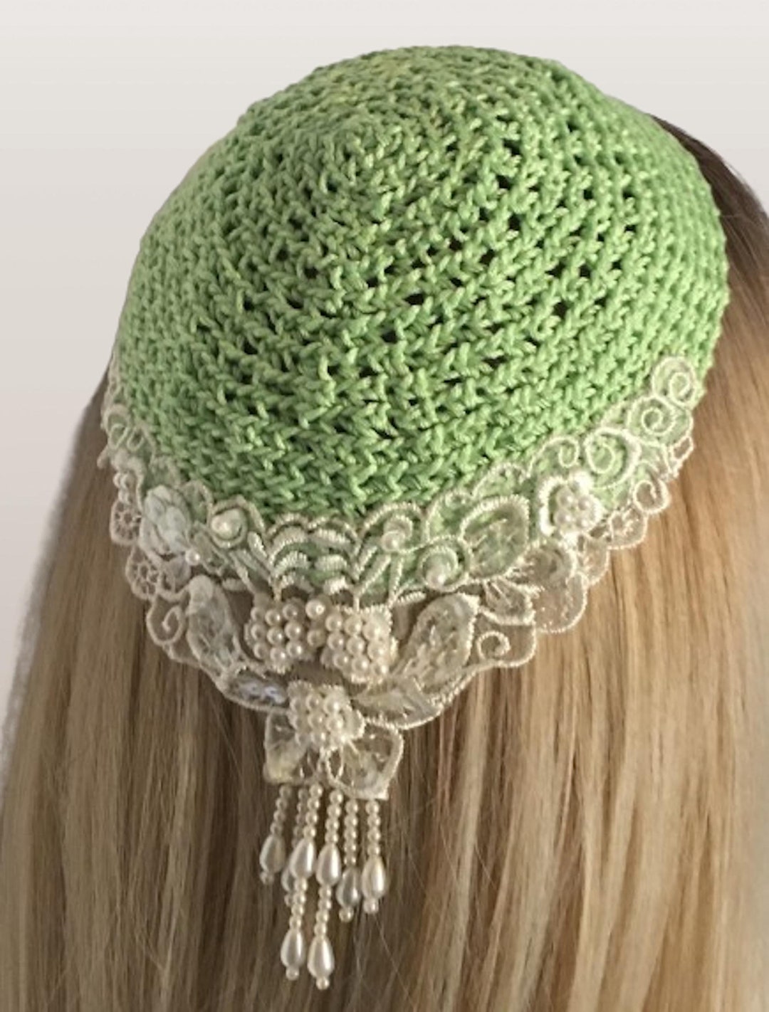 Beaded Sequin Applique Crocheted Kippah Head Covering Bat Mitzvah ...