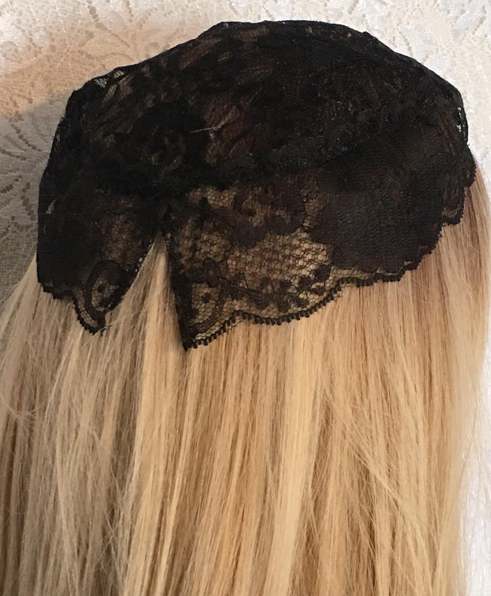 Black Lace Bucharian Style Doily Head Cover • Hair Accessory • Delicate ...