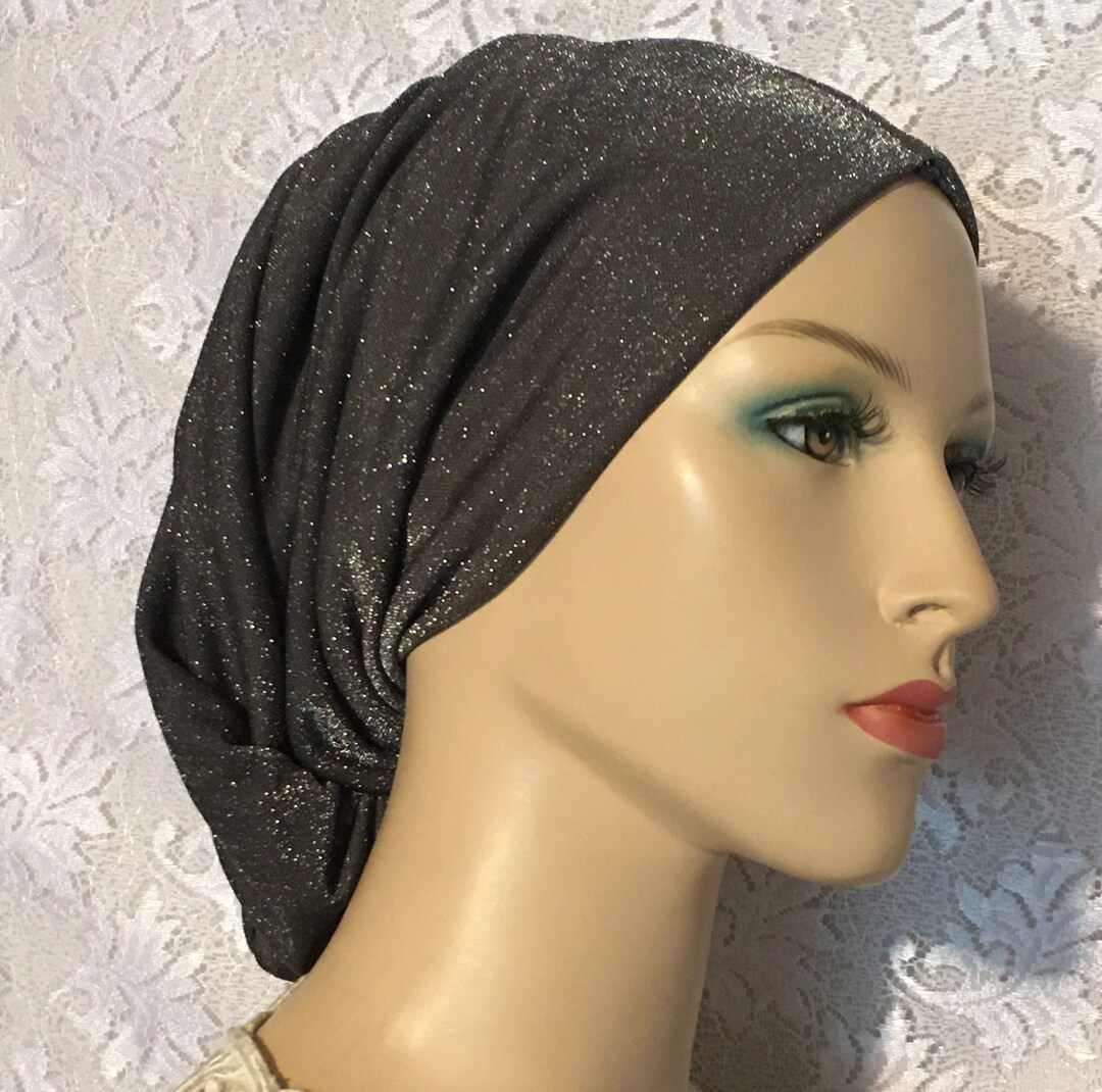 Gray Sparkle Turban Cap Snood Head Covering • Women Hair Snoods ...