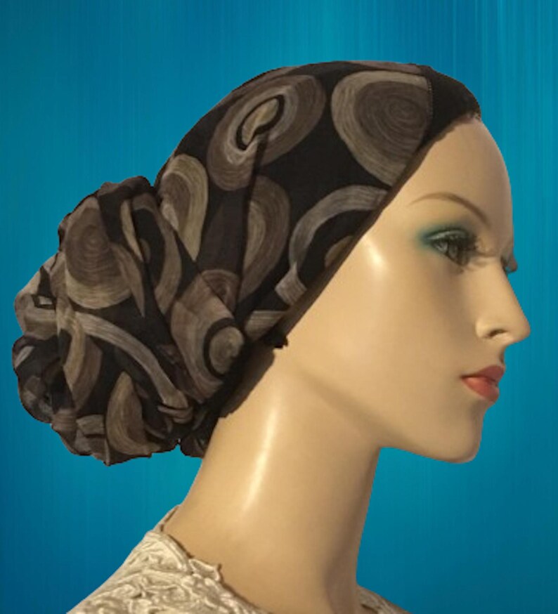 Black Gray Head Wrap Mantilla Hair Wrap Venise Trim Head Covering ...