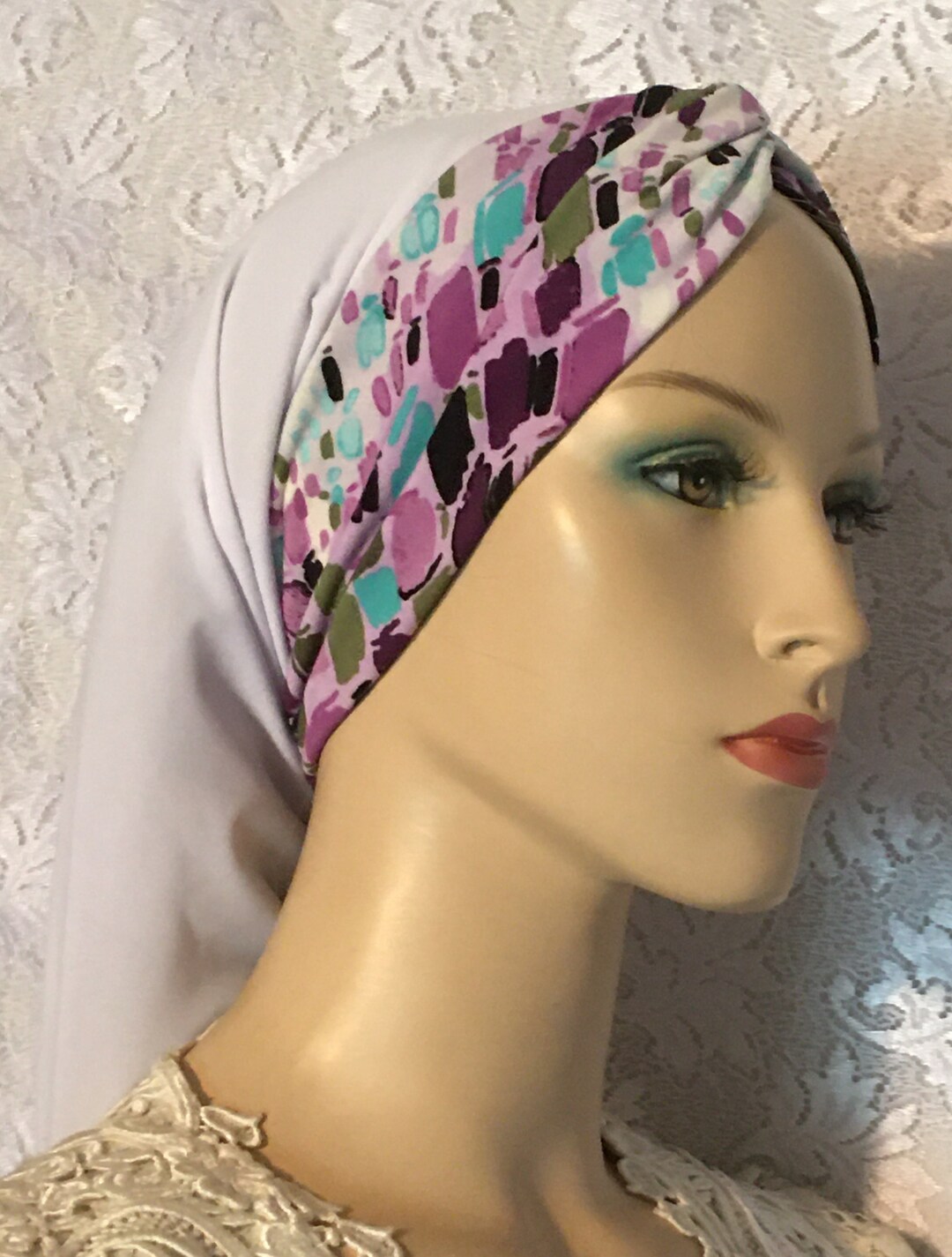 White Multi-color Turban Snood Head Covering Women Hair Snoods Tichel ...