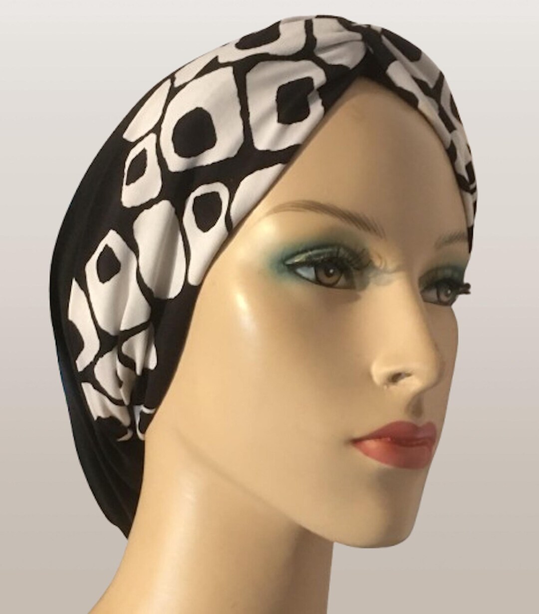 Black White Turban Knot Snood Head Covering, Women Hair Snoods, Tichel ...