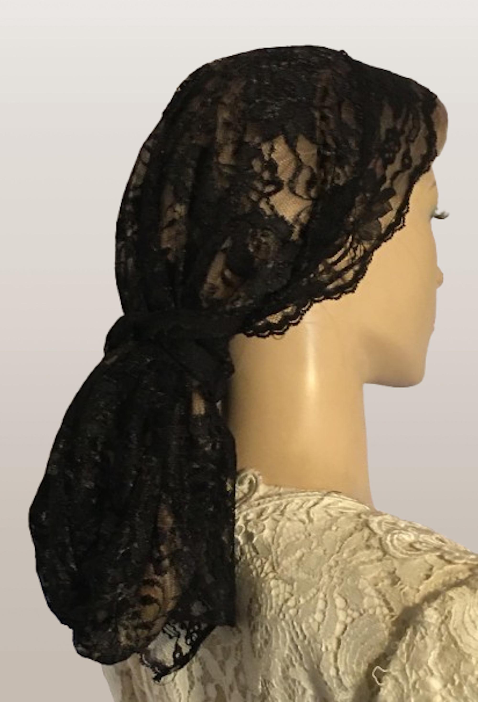 Black Lace Snood, Victorian Style With Lace Ties, Women Hair Accessory ...