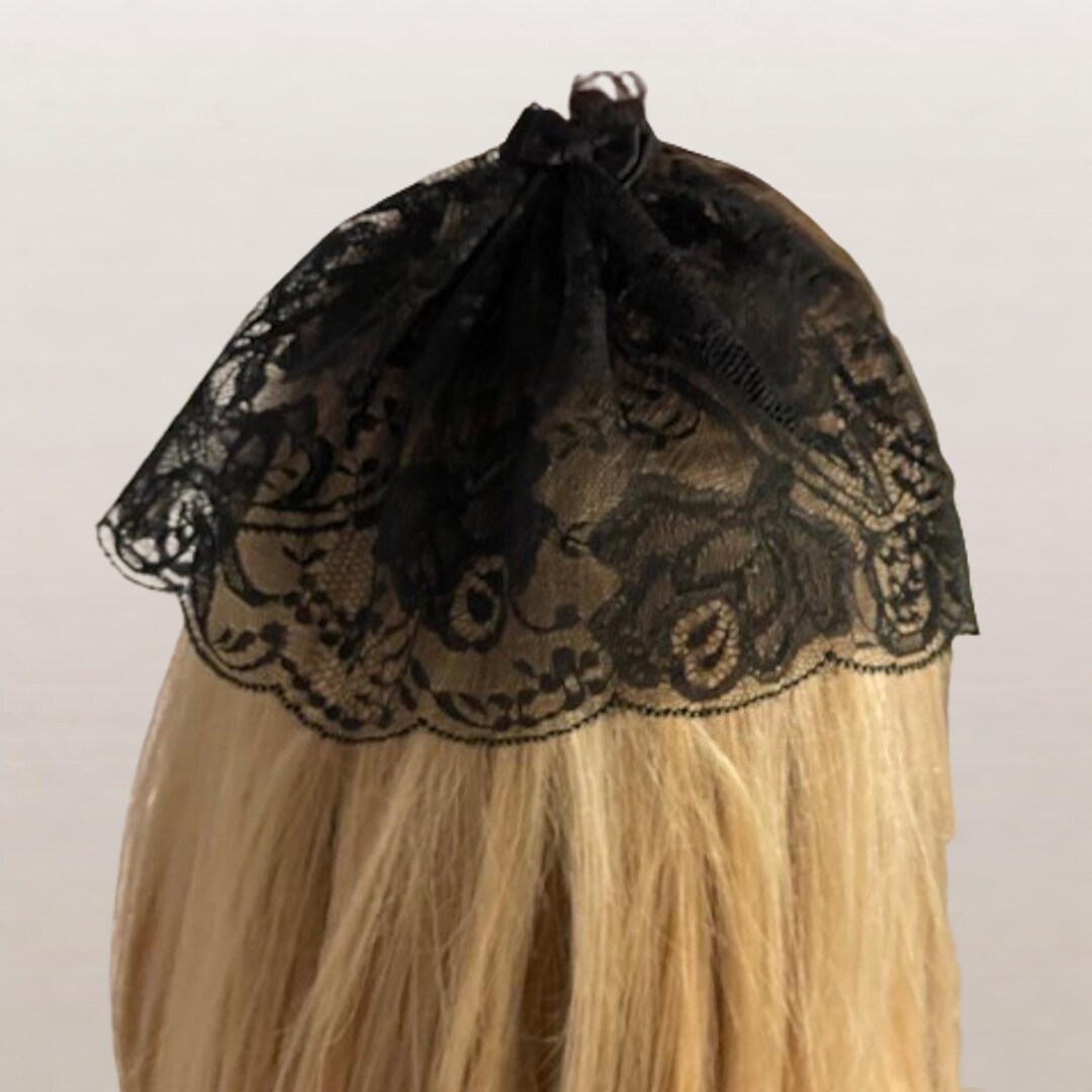 Lady Floral Lace Doily Girl Bat Mitzvah Head Cover Fan‑style Black Lace ...
