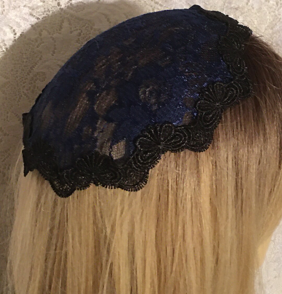 Navy Lace Doily Headcover, Bat Mitzvah Gift, Lace Chapel Cap, Fancy ...