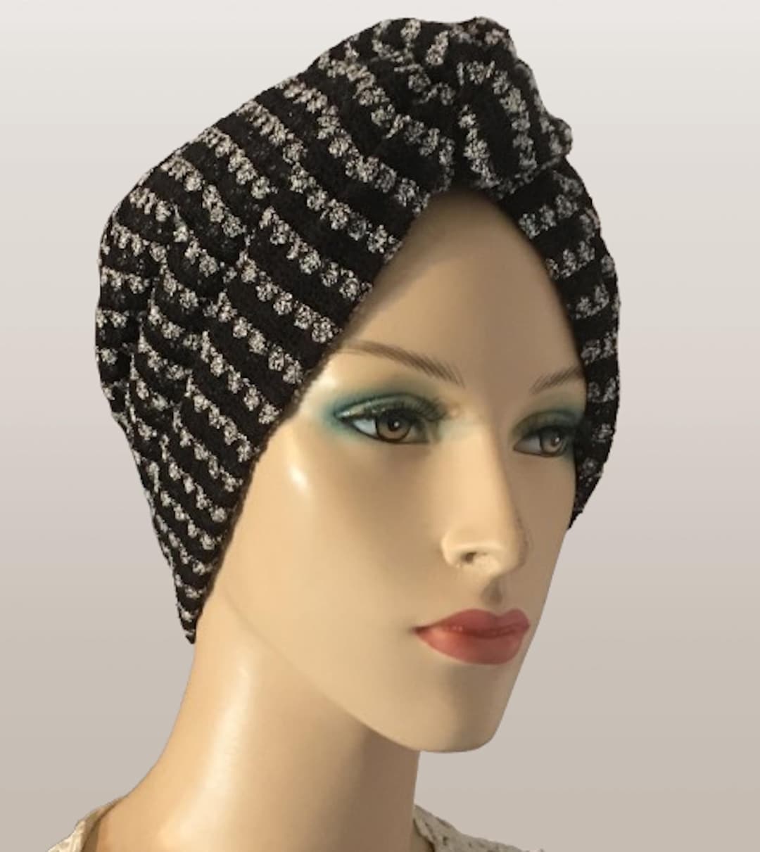 Black White Turban Cap Snood Head Covering • Women Snoods • Beanie ...