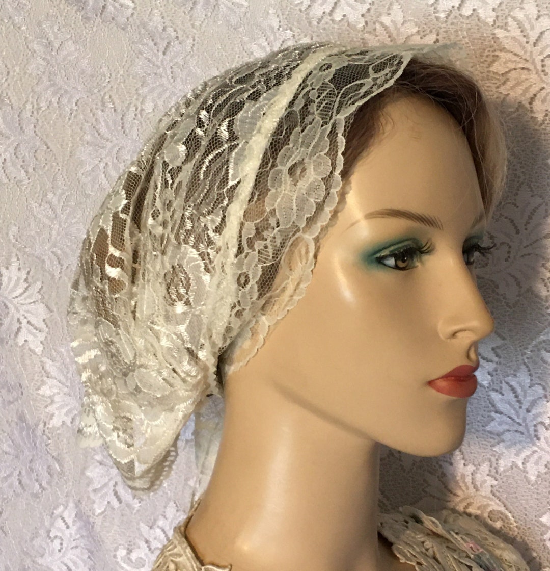 IVORY Lace Scarf Head Covering | Tichel | Lace Bandana | Lace Kerchief ...